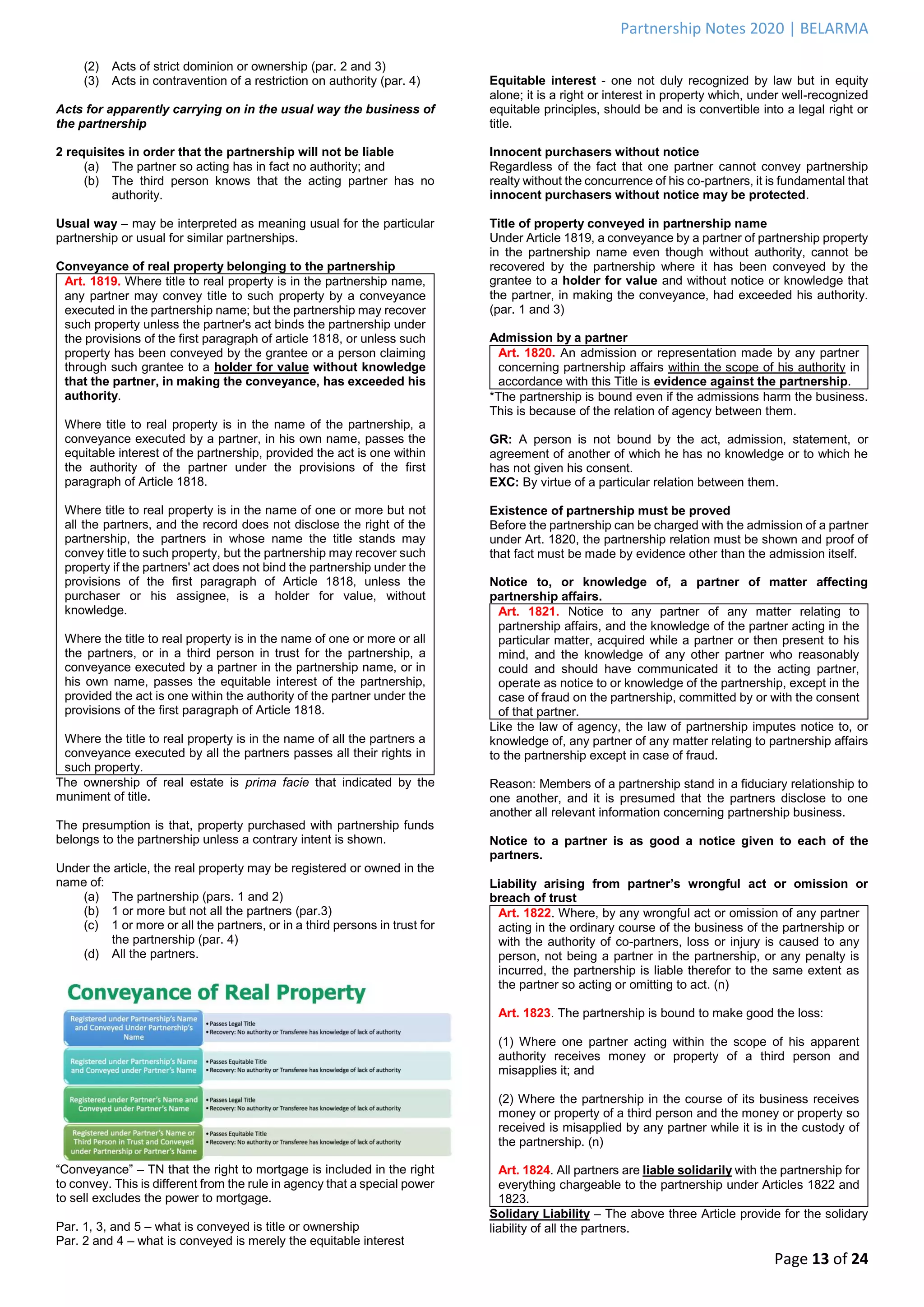 Law on partnership notes | PDF