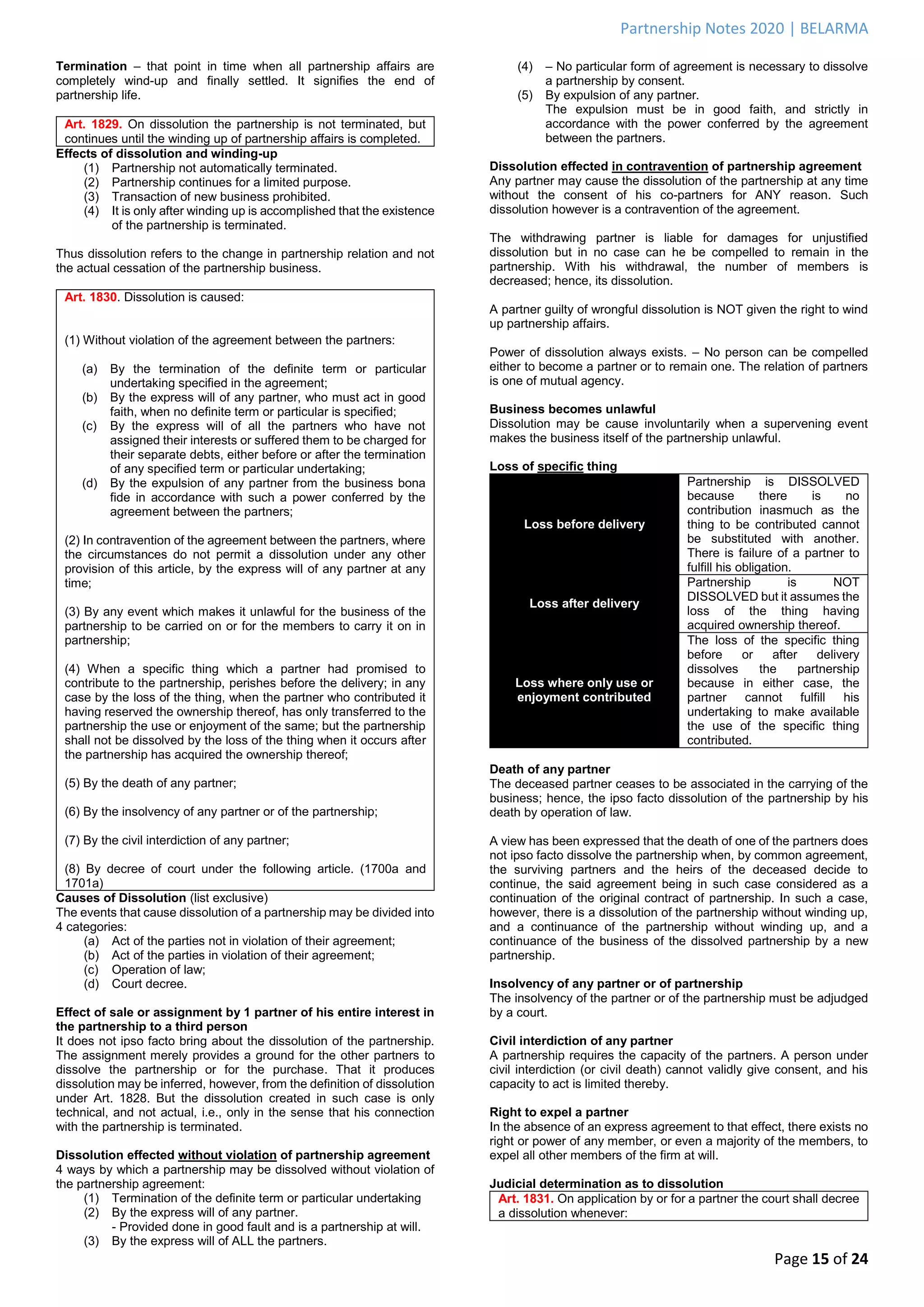 Law on partnership notes | PDF