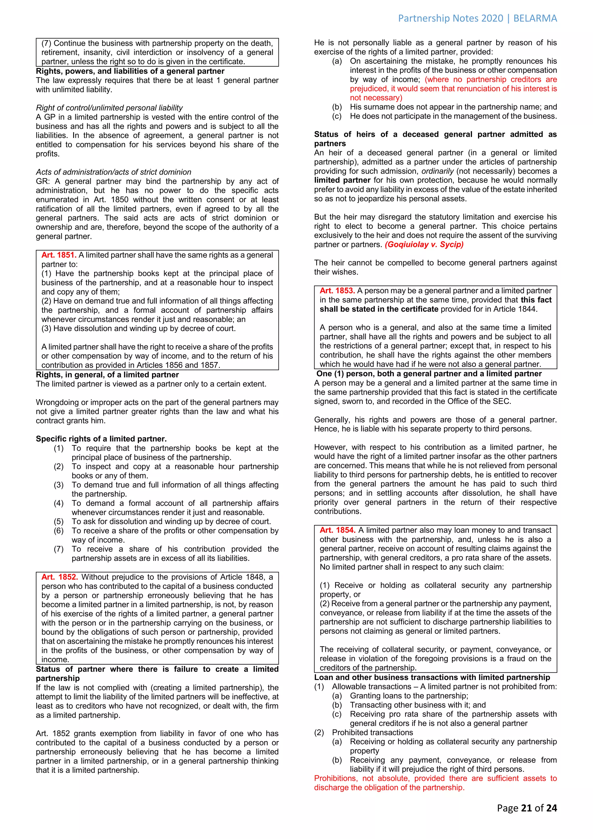 Law on partnership notes | PDF