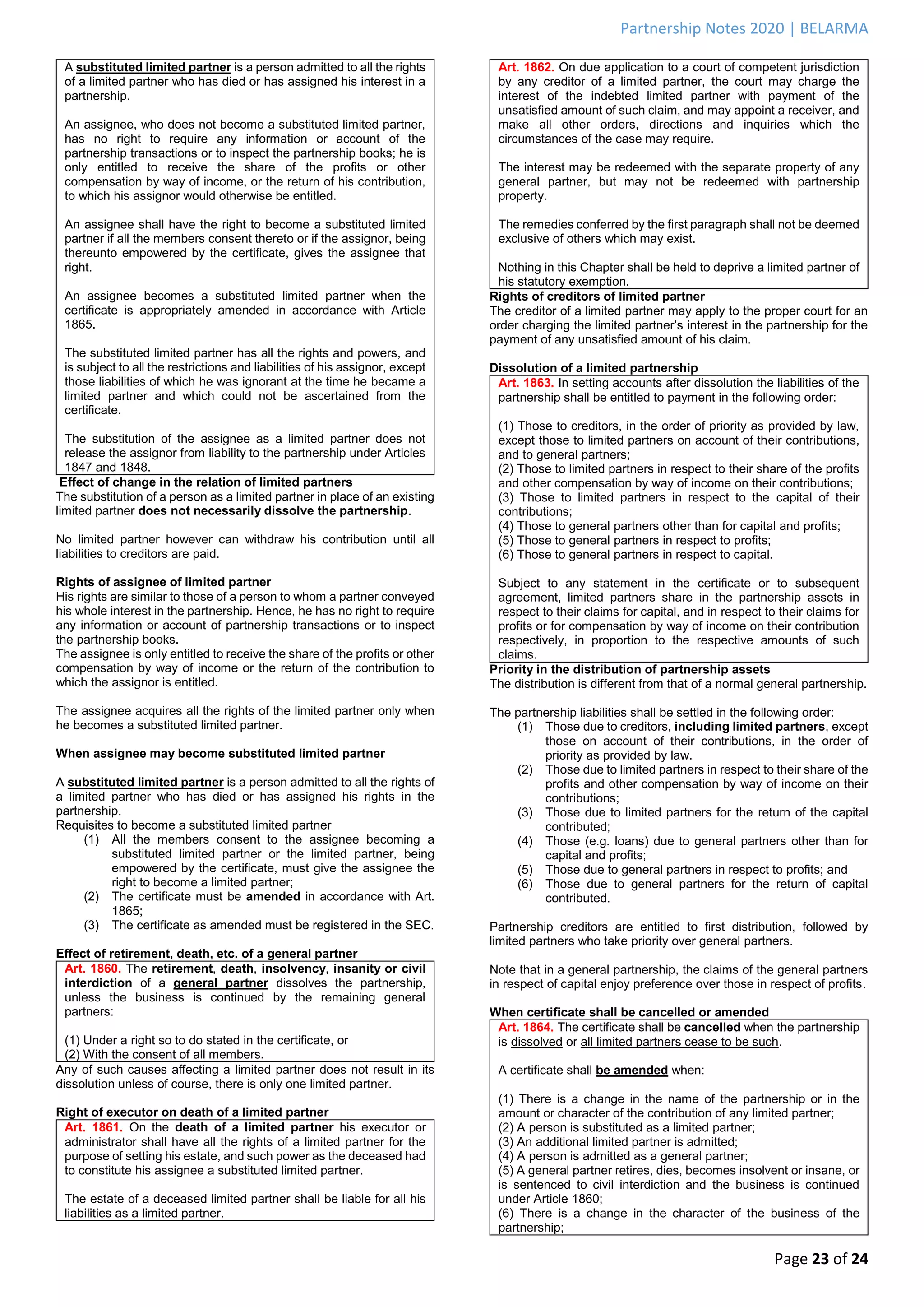 Law on partnership notes | PDF