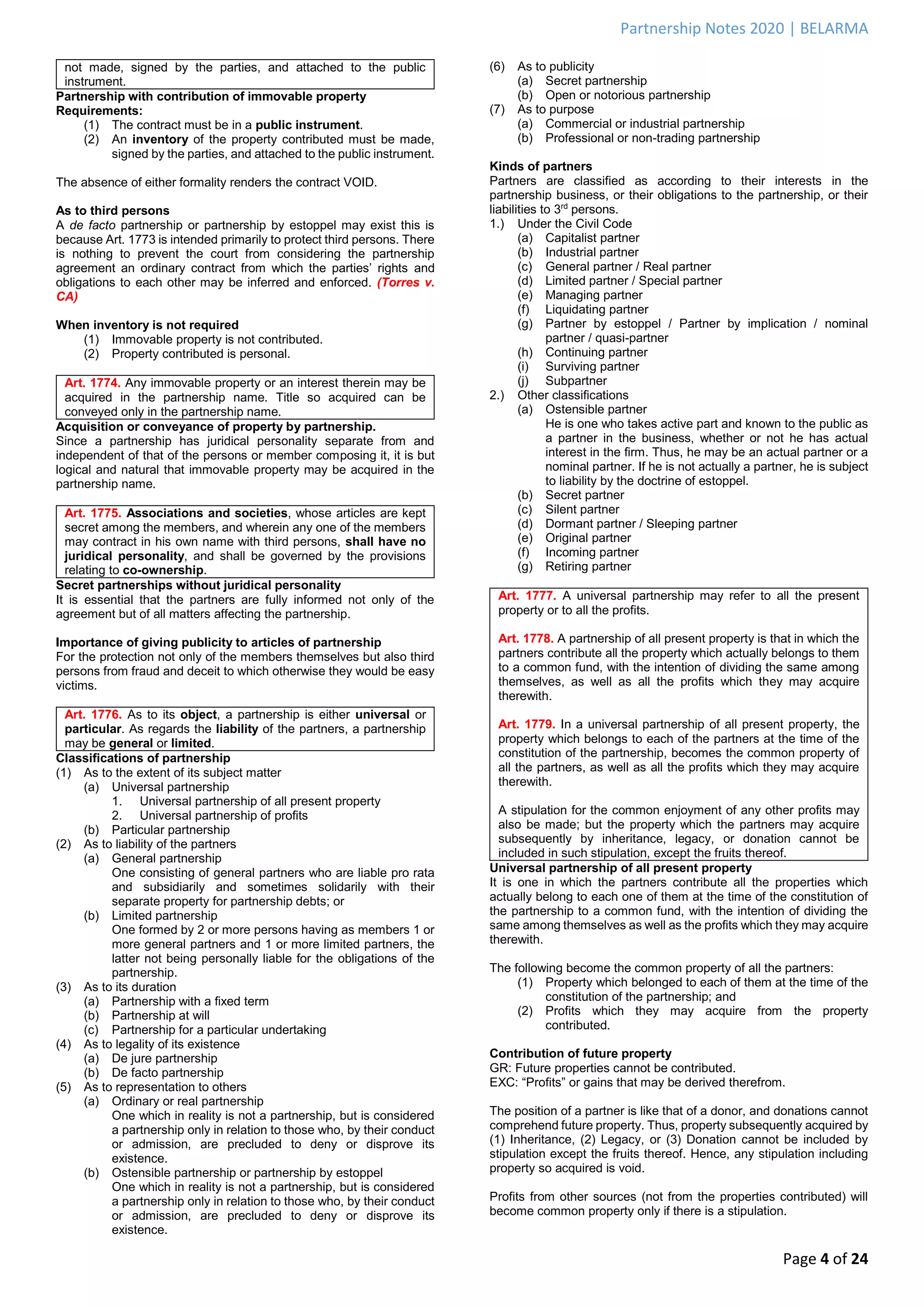 Law on partnership notes | PDF