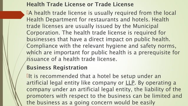 Types of Licences required for opening hotel business | PPT ...