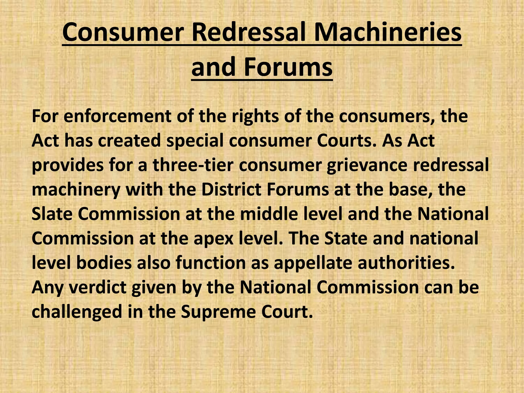 Types Of Consumer Redressal Machinaries And Forums | PPTX