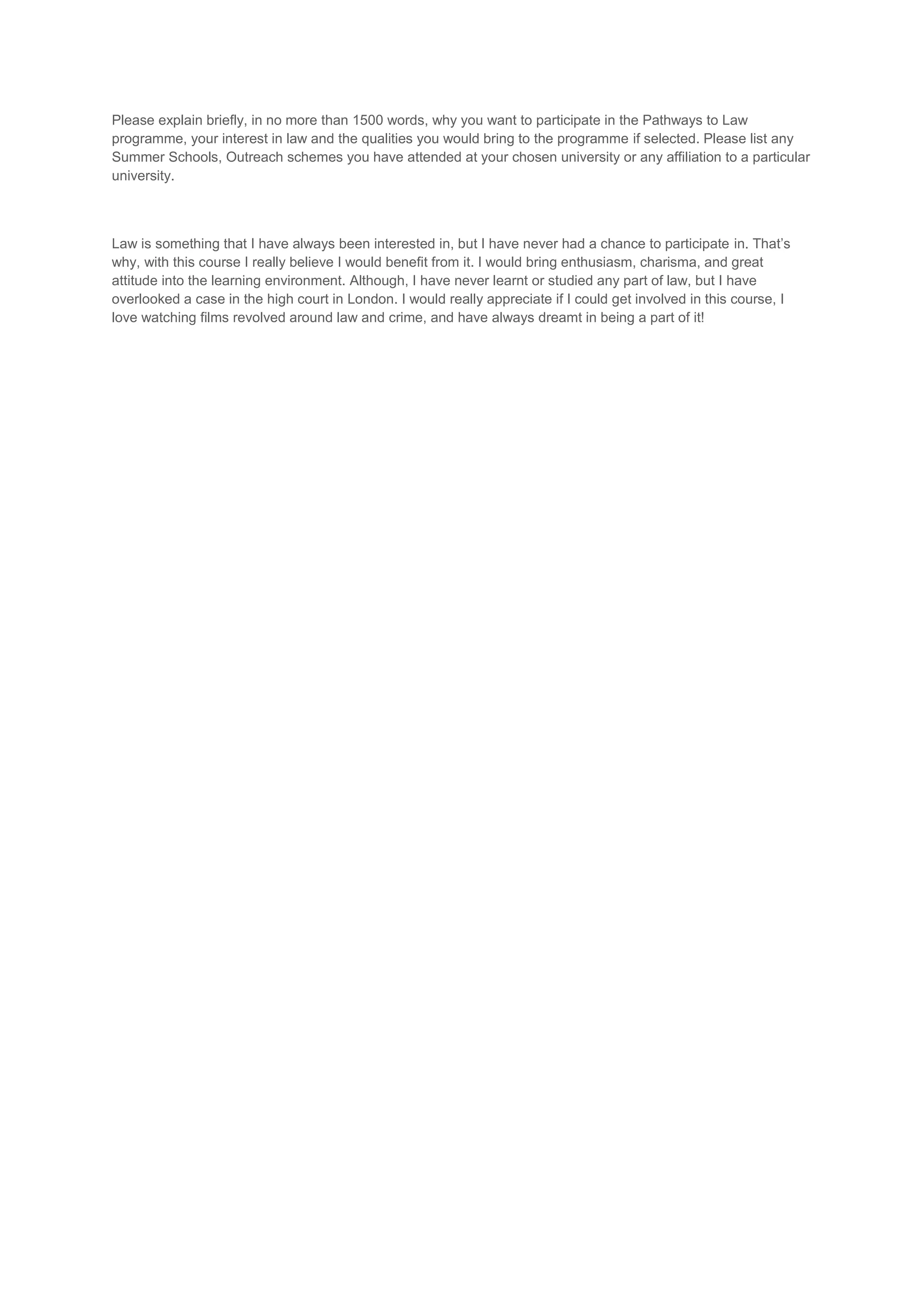 Law programme personal statement | DOCX