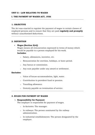 Unit-II-Law relating to wages-Wages Act-docx | DOCX