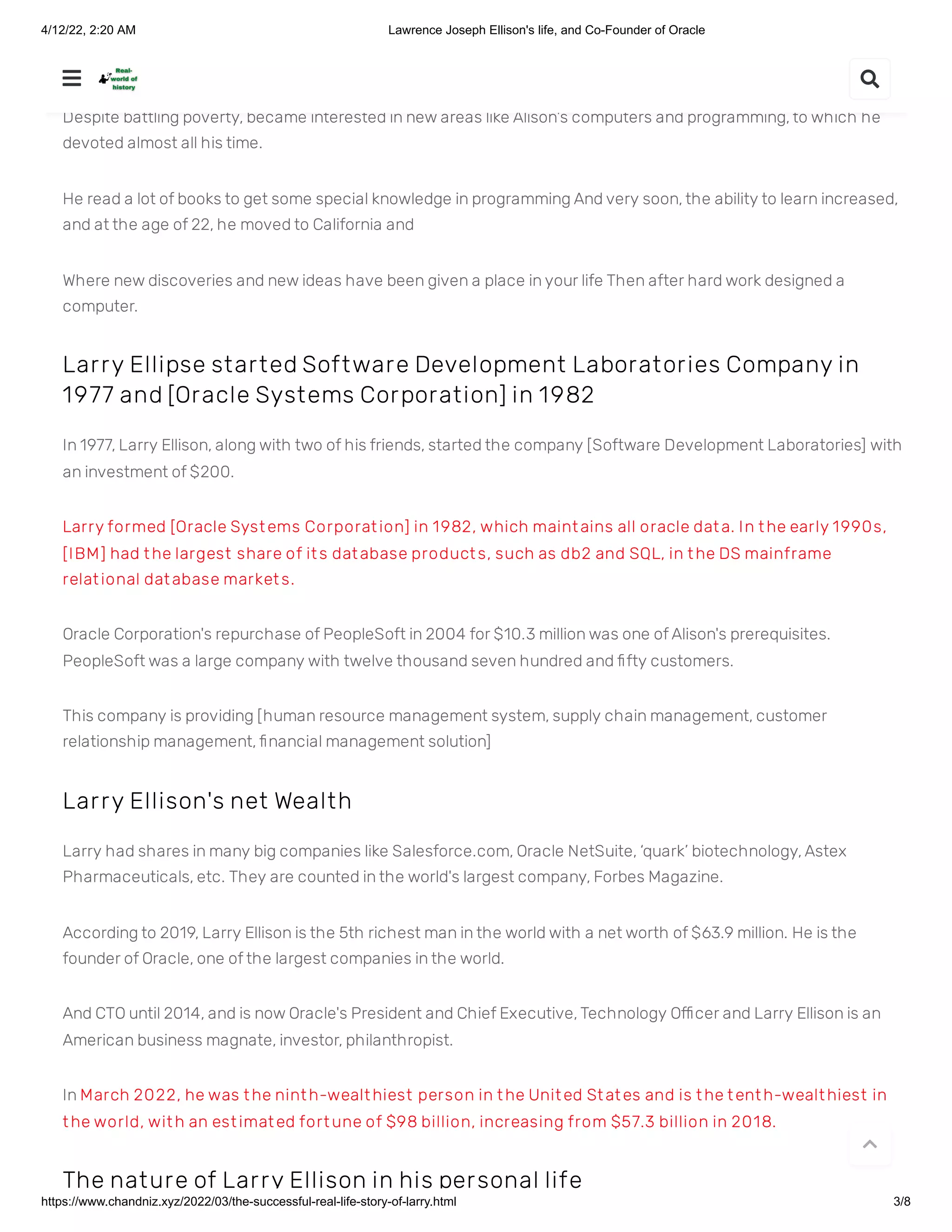 Lawrence Joseph Ellison's life, and Co-Founder of Oracle.pdf