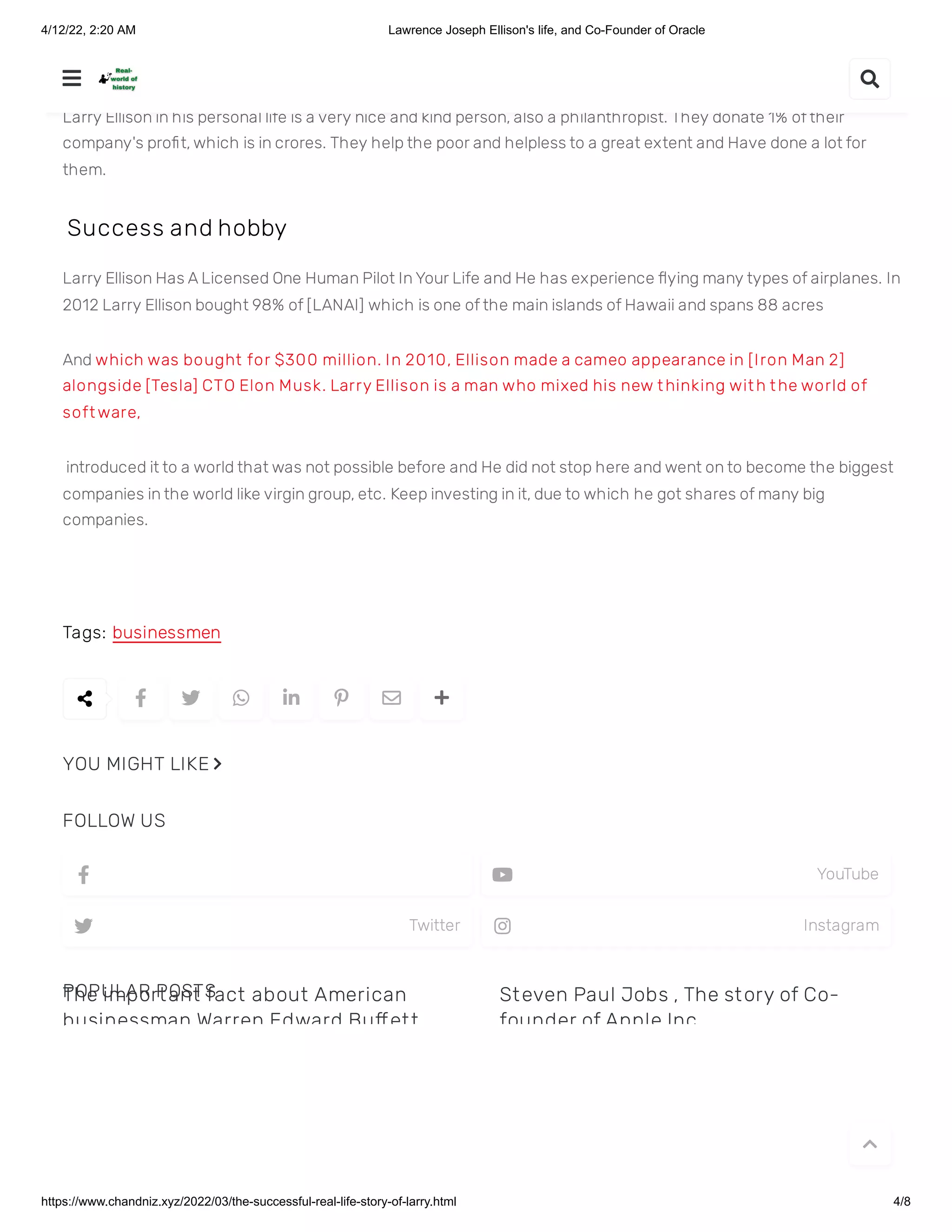 Lawrence Joseph Ellison's life, and Co-Founder of Oracle.pdf