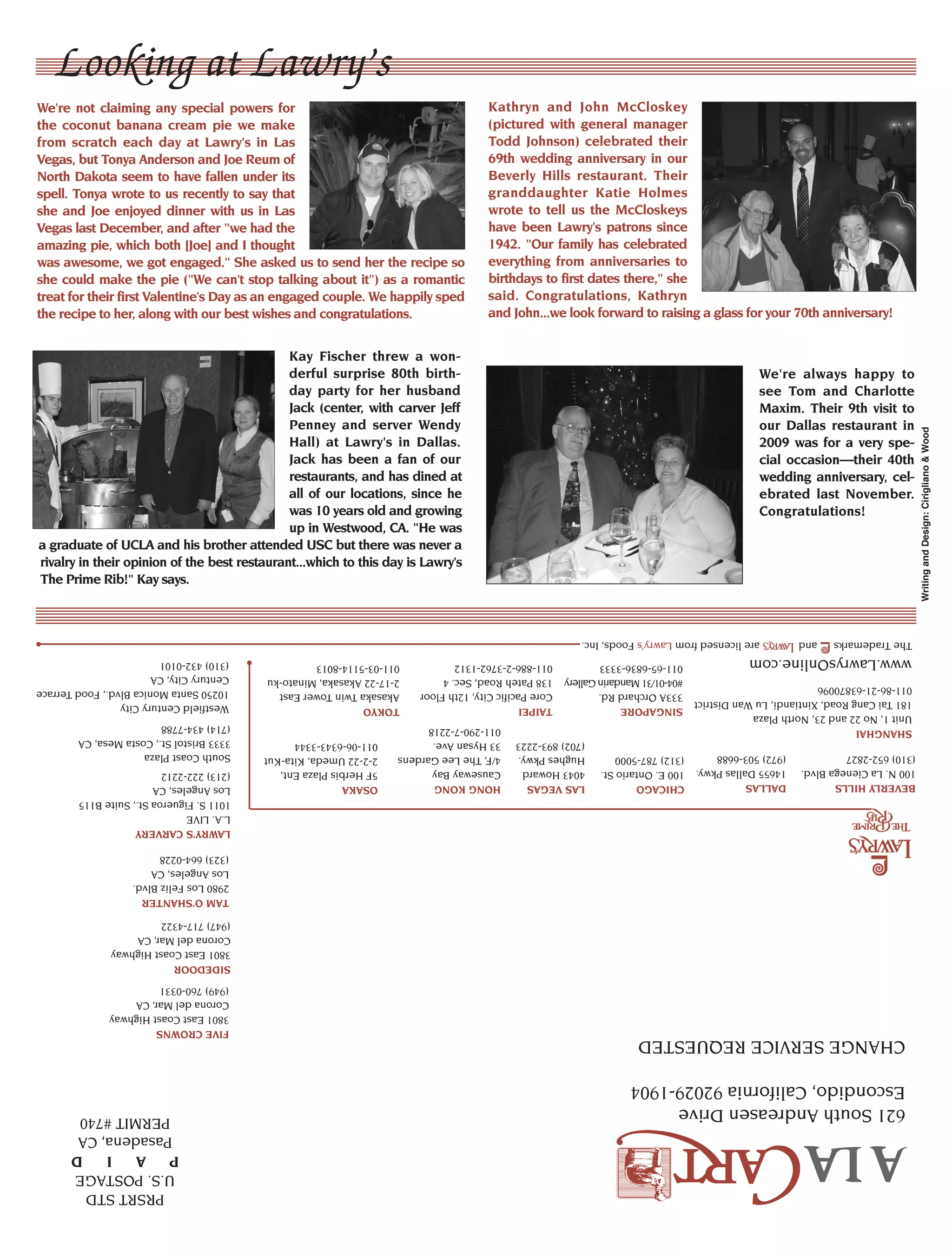 Lawry's Restaurants A La Cart Spring 2010 newsletter | PDF | Bars & Restaurants | Attractions