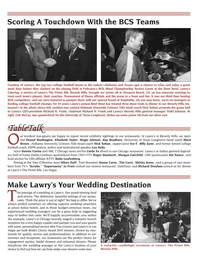 Lawry's Restaurants A La Cart Spring 2010 newsletter | PDF | Bars & Restaurants | Attractions