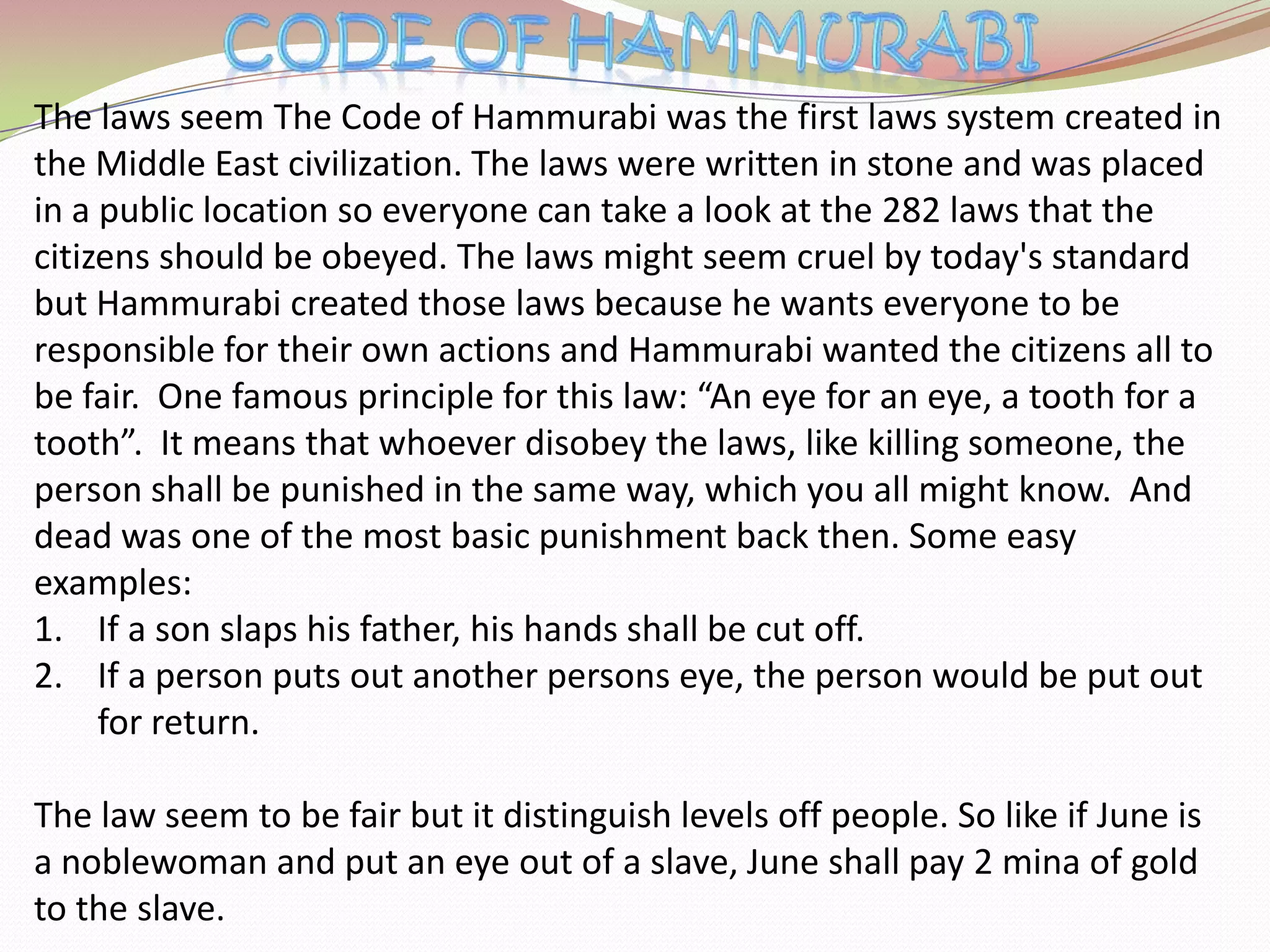 Laws-- code of hammurabi | PPTX