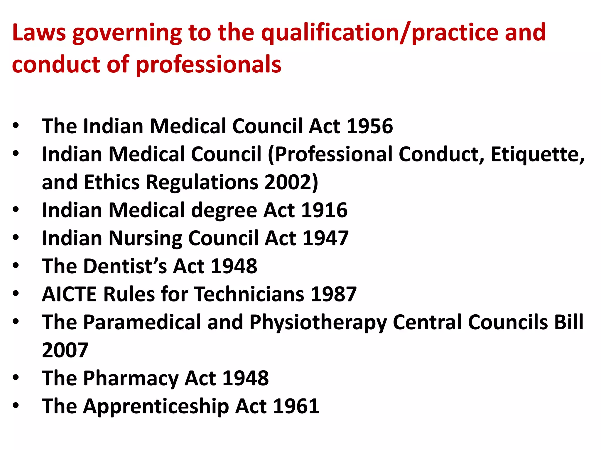 Laws Applicable to Medical Practice and Hospitals in India.pptx