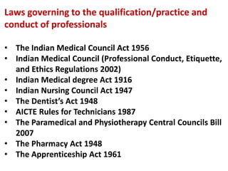 Laws Applicable to Medical Practice and Hospitals in India.pptx