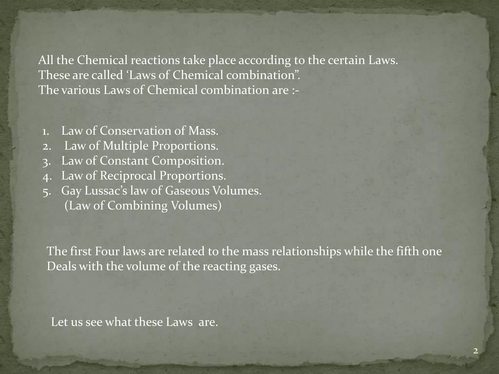 Laws of chemical combination | PPSX