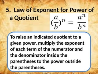 Discussion of Laws of Exponent and Its Propertiespptx | PPT