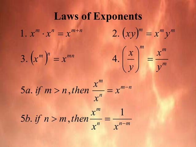 Exponents @ Laws of exponents * base and index | PPT
