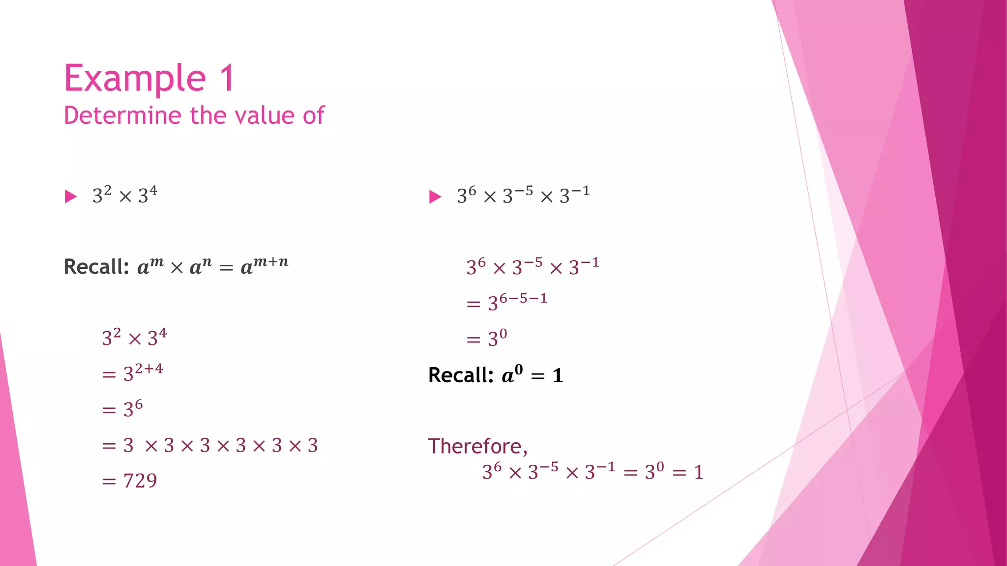 Laws of indices examples | PPT
