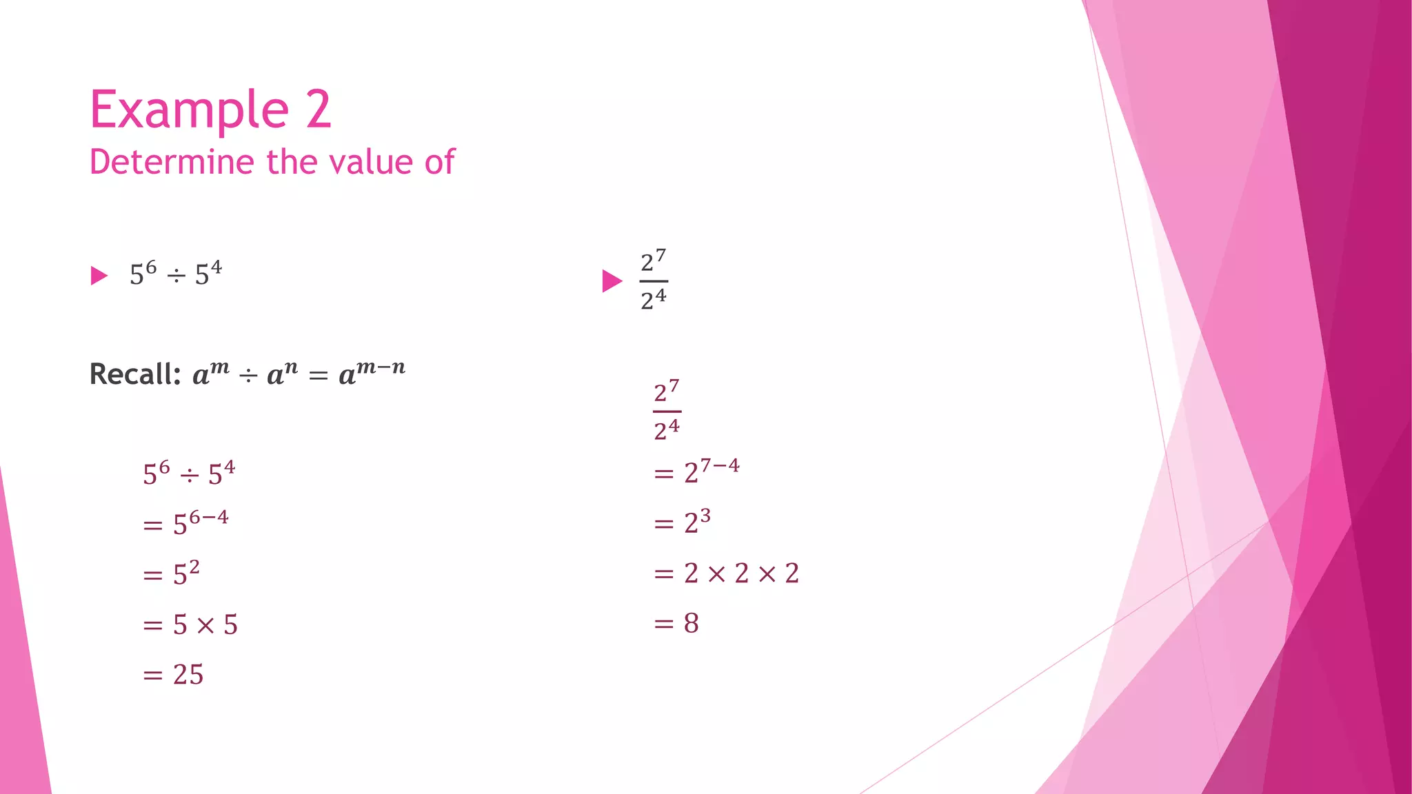 Laws of indices examples | PPT