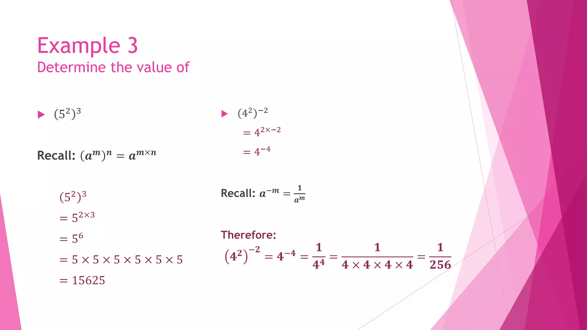 Laws of indices examples | PPT
