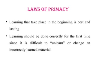Laws of learning.pptx, Nursing Education,Fourth Year BSc Nurs | PPTX