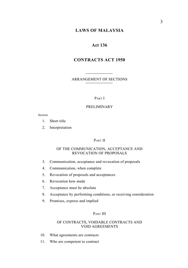Laws of Malaysia Contract Act 1950 | PDF