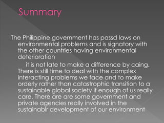 Laws of the government on environmental problems and sustainable ...