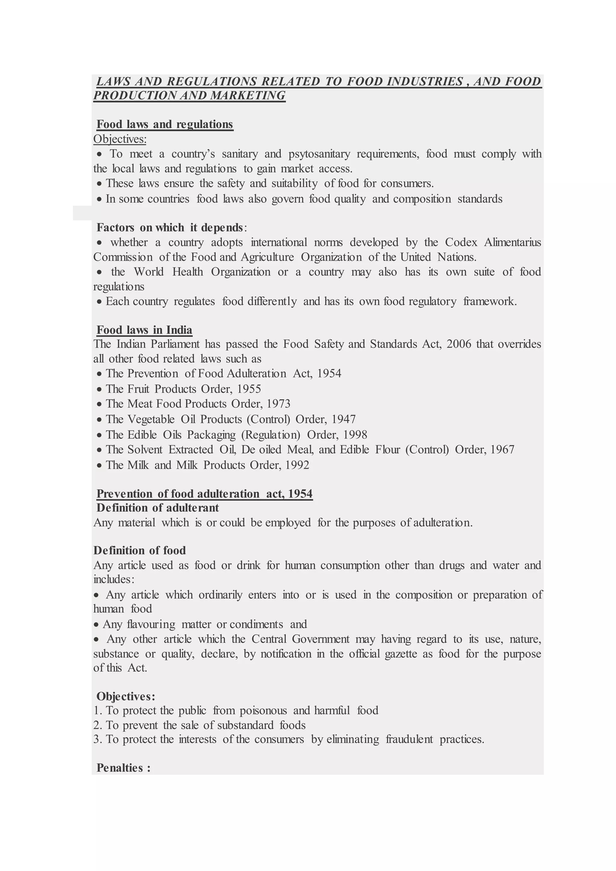 Laws & regulations related to food industries | DOCX