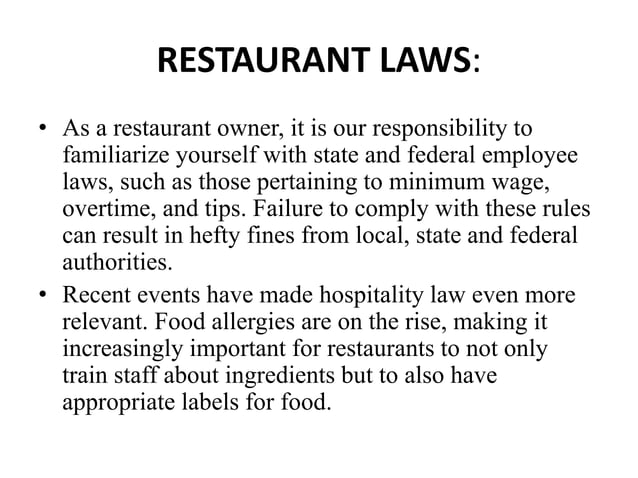 Laws relating to restaurants & bars | PPTX