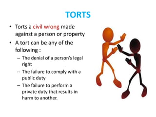 Legal System: Type of law, Torts and Liabilities | PPTX
