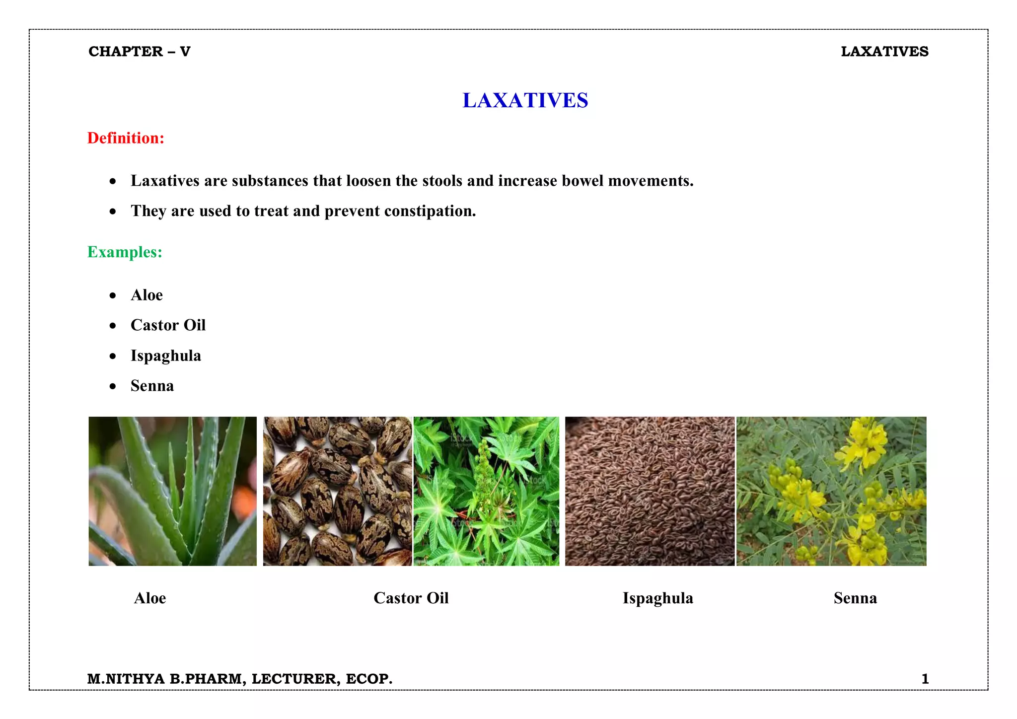 ID.Pharm Pharmacognosy ER20-13T Unit-V LAXATIVES | PDF