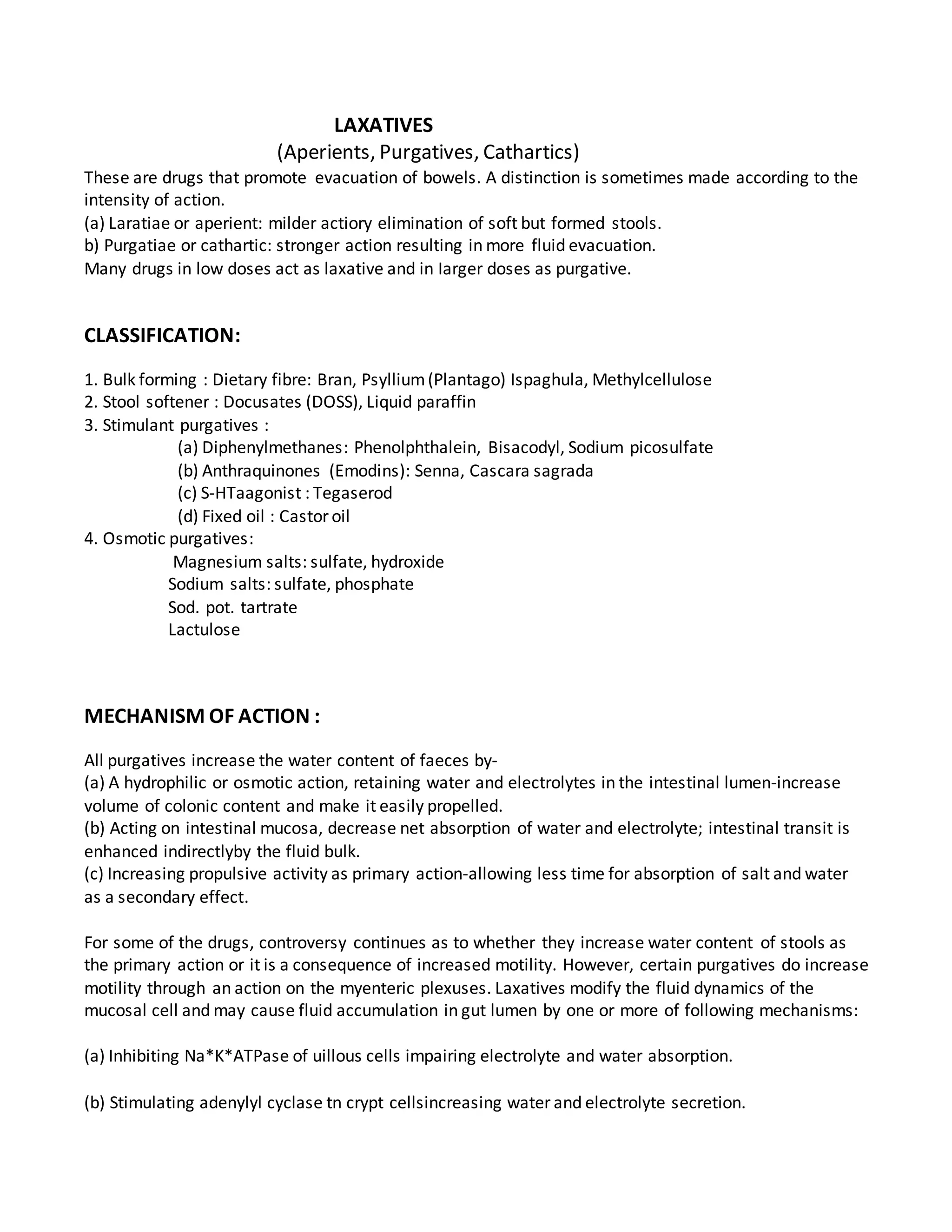 Laxatives, diarrhoea & anti amoebic drugs | DOCX