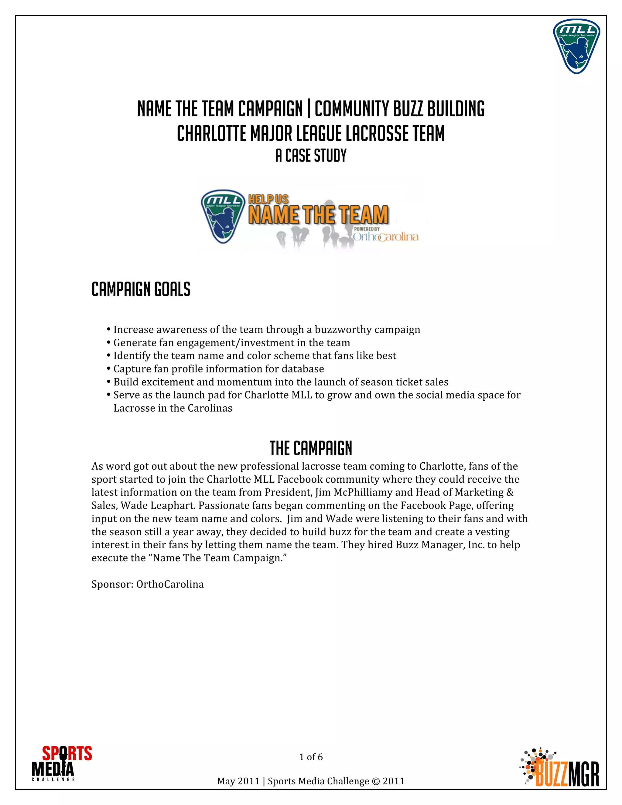 Case Study - @CharlotteMLL Name the Team Campaign | PDF
