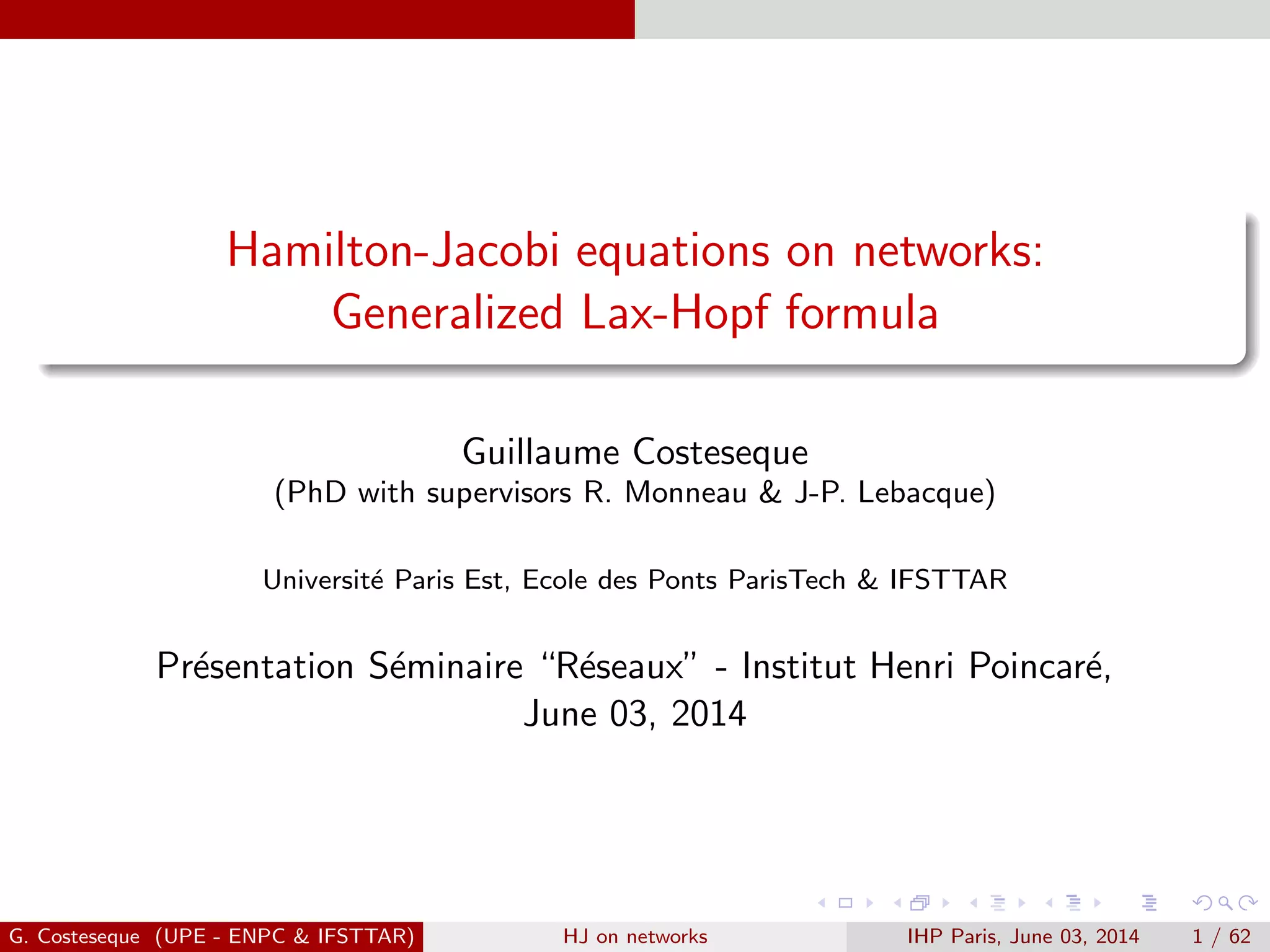 Hamilton-Jacobi equation on networks: generalized Lax-Hopf formula | PDF