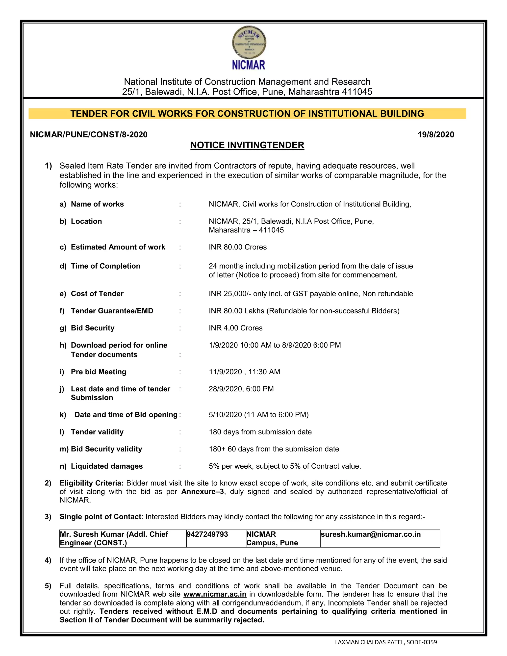 NOTICE INVITING TENDER | PDF