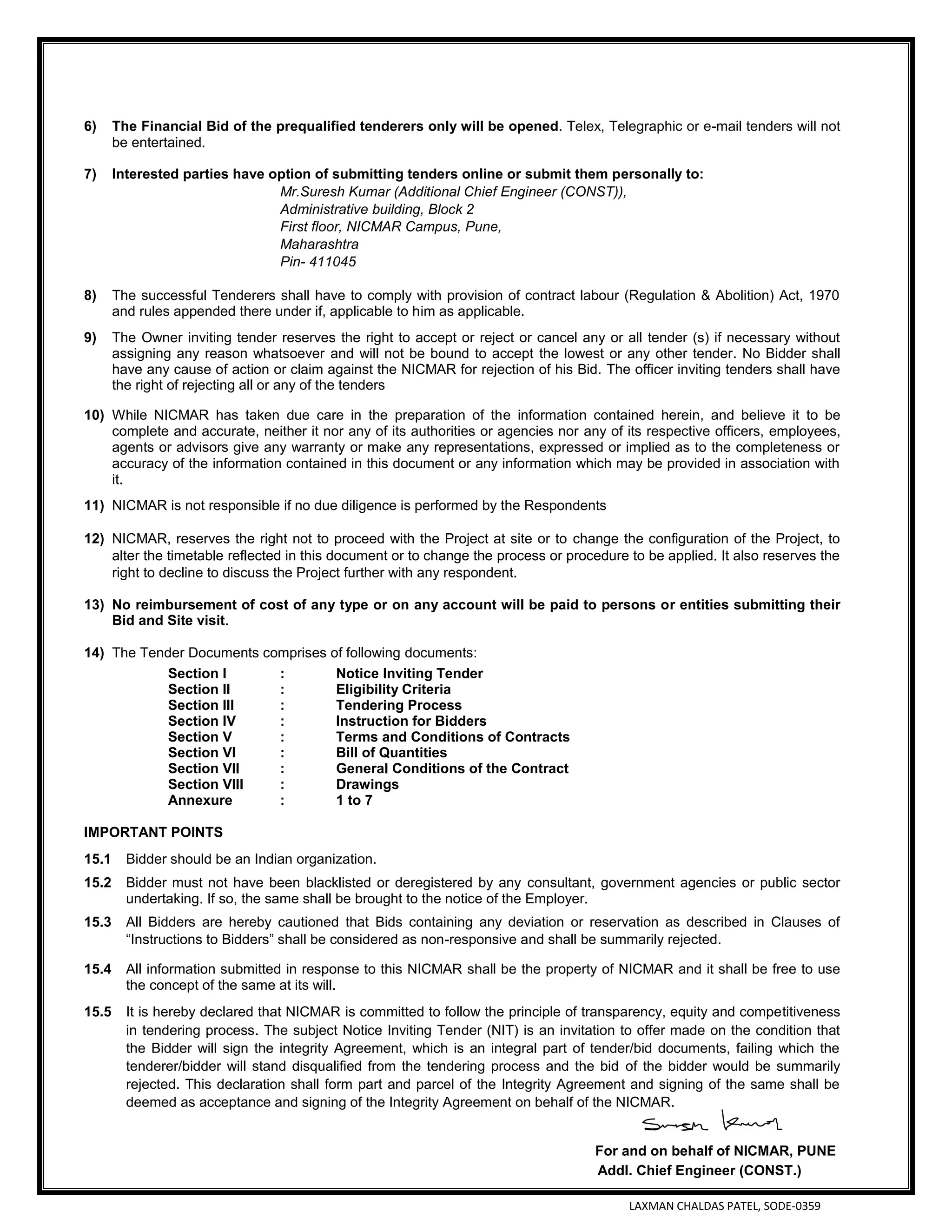 NOTICE INVITING TENDER | PDF