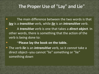 Lay and lie tran intran | PPT