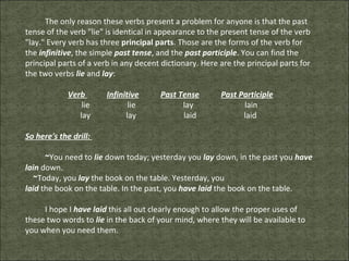 Lay and lie tran intran | PPT