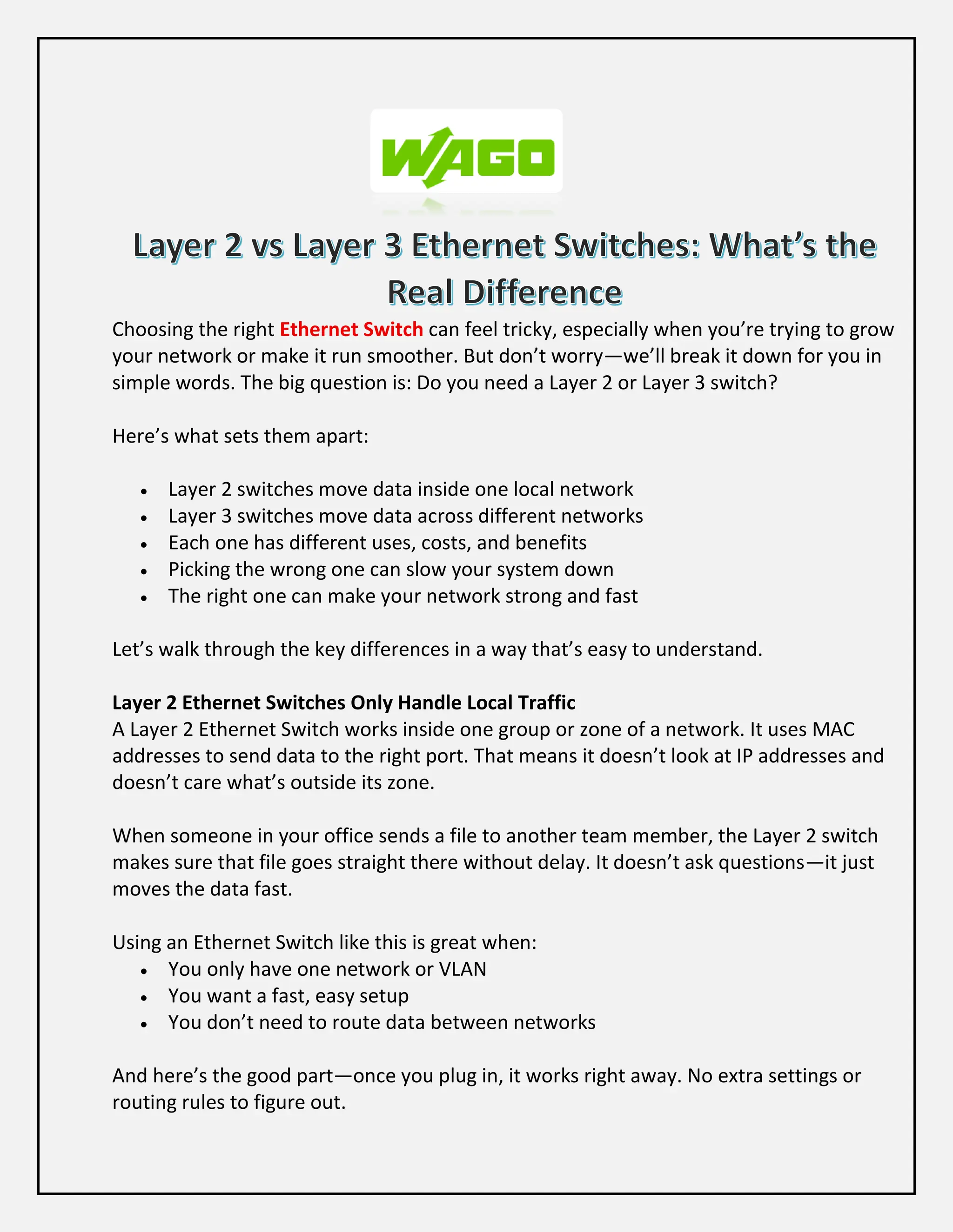 Layer 2 vs Layer 3 Ethernet Switches: What’s the Real Difference? | PDF