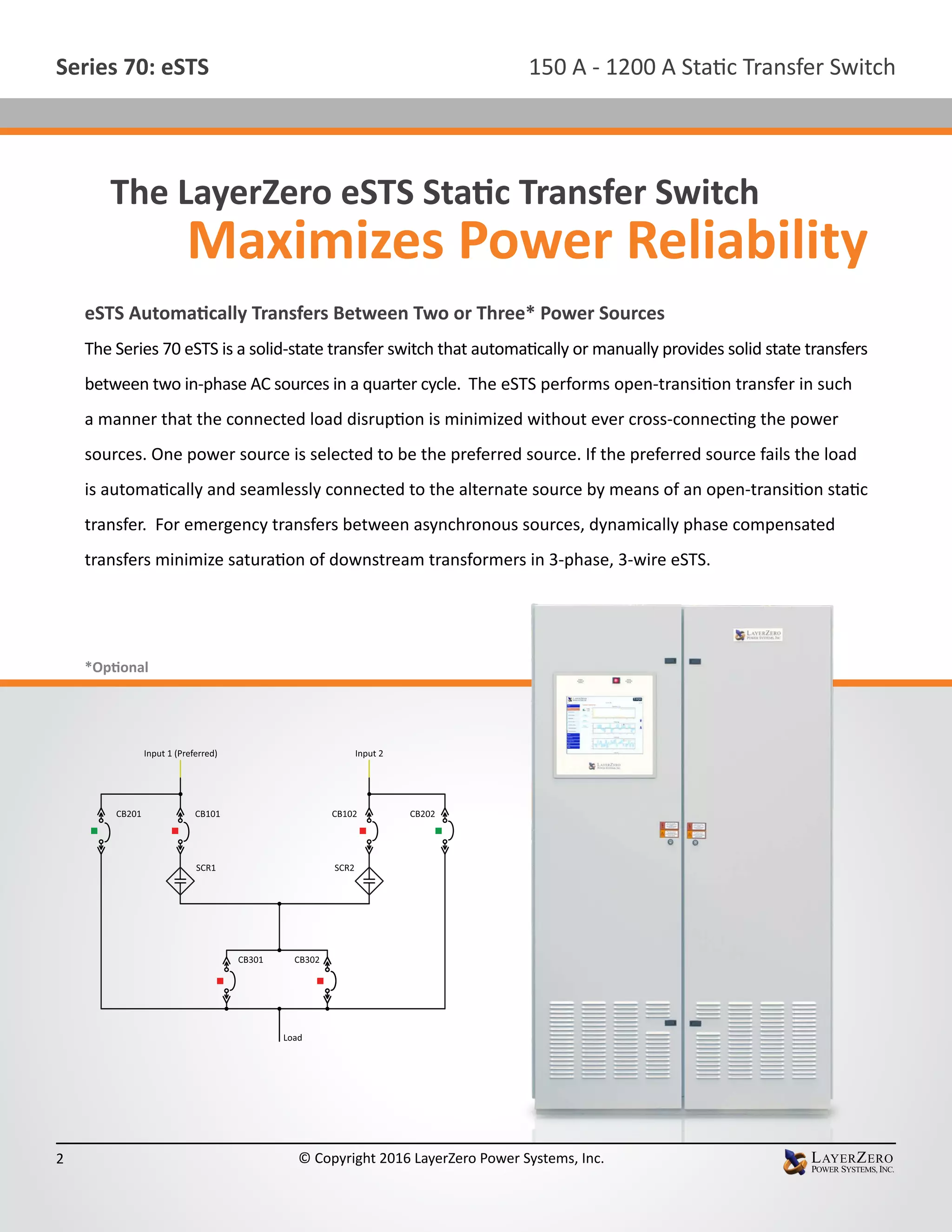 LayerZero Series 70: eSTS Static Transfer Switch 150 A - 1200 A | PDF