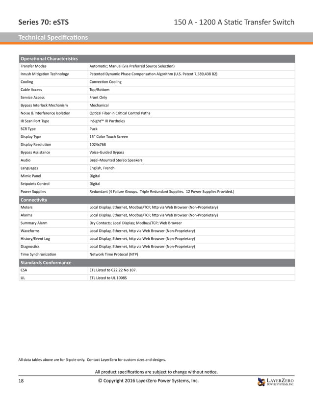 LayerZero Series 70: eSTS Static Transfer Switch 150 A - 1200 A | PDF ...