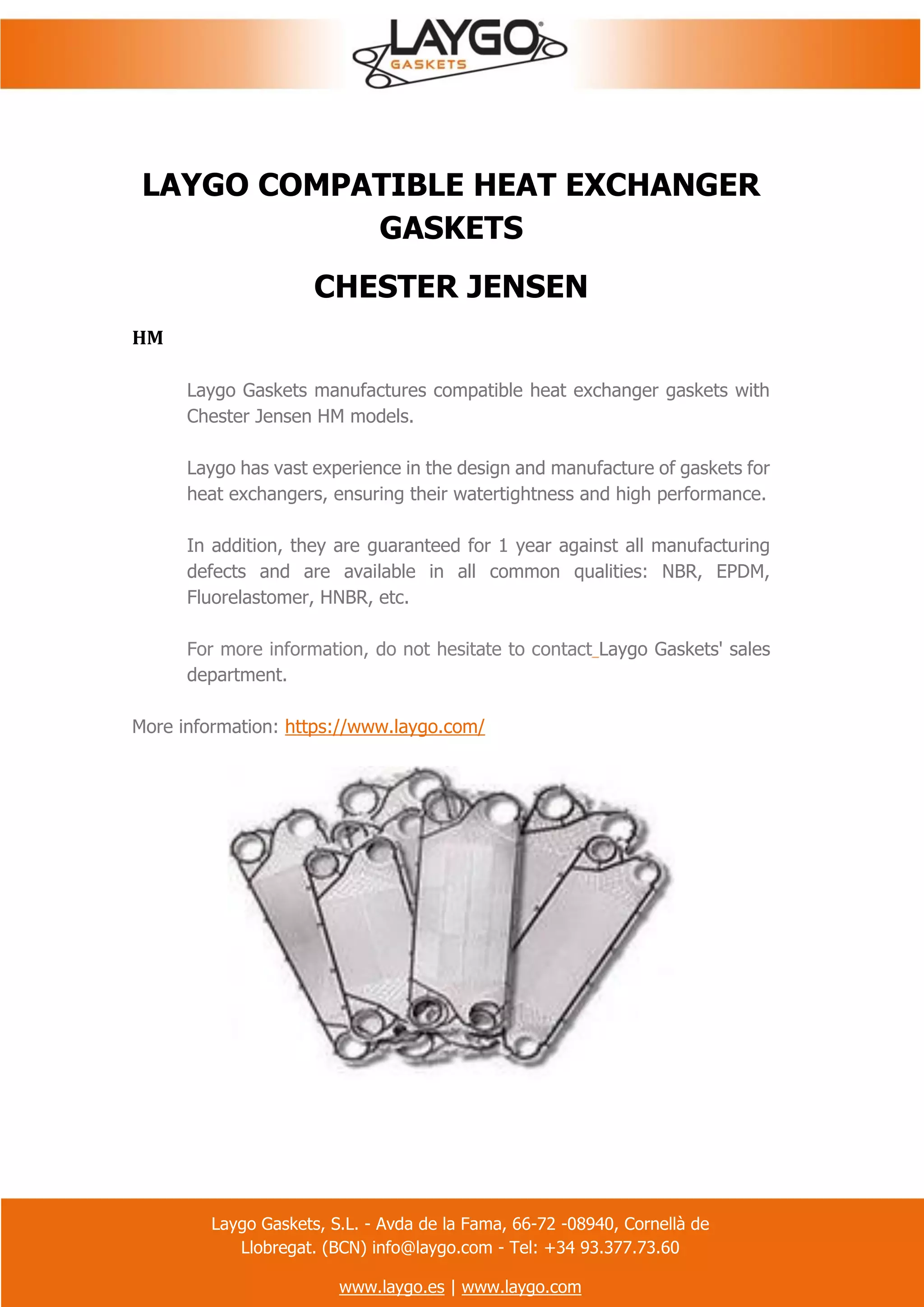 LAYGO COMPATIBLE HEAT EXCHANGER GASKETS CHESTER JENSEN | PDF