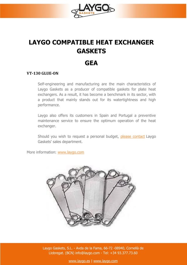 LAYGO COMPATIBLE HEAT EXCHANGER GASKETS GEA | PDF