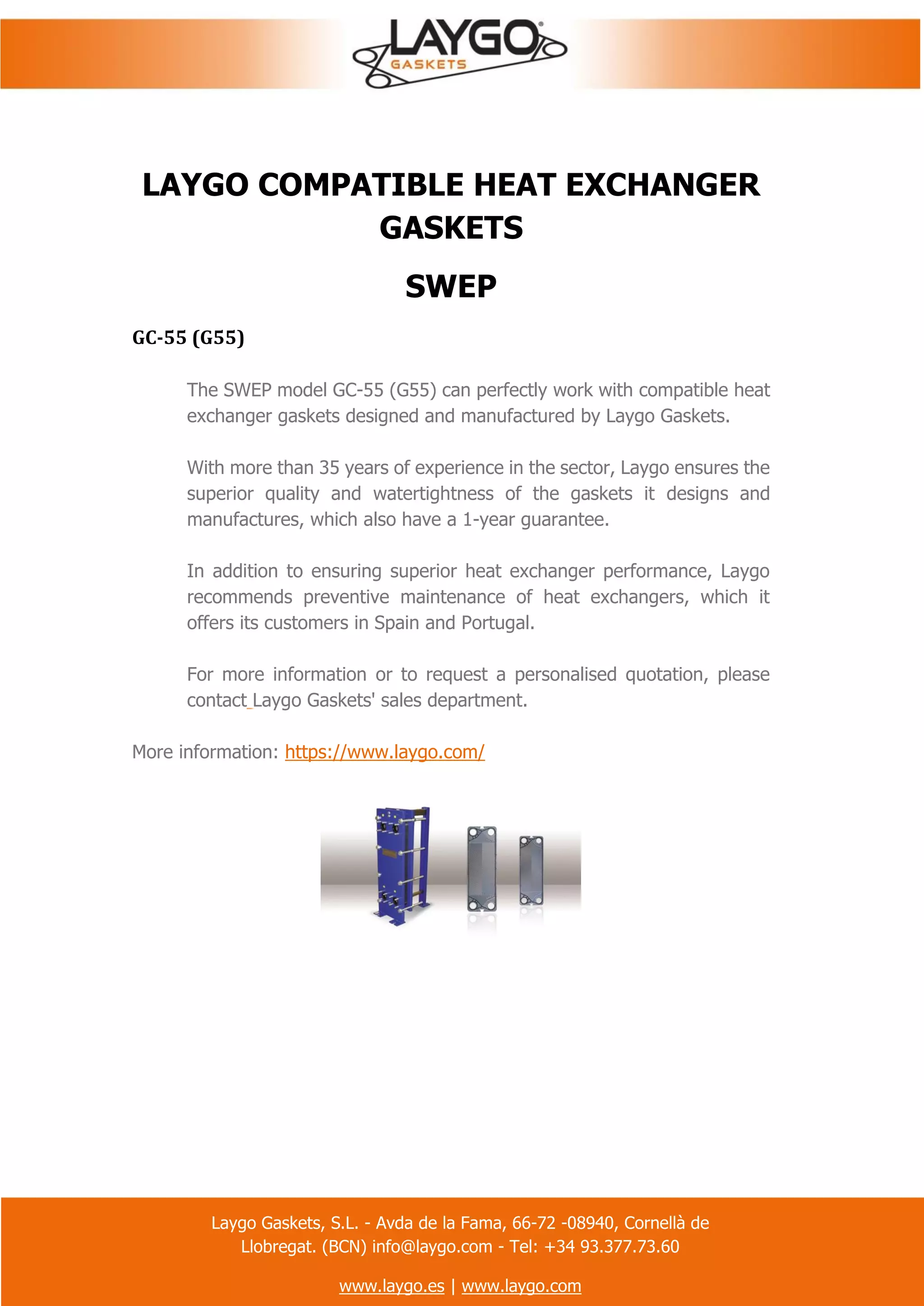 LAYGO COMPATIBLE HEAT EXCHANGER GASKETS SWEP | PDF