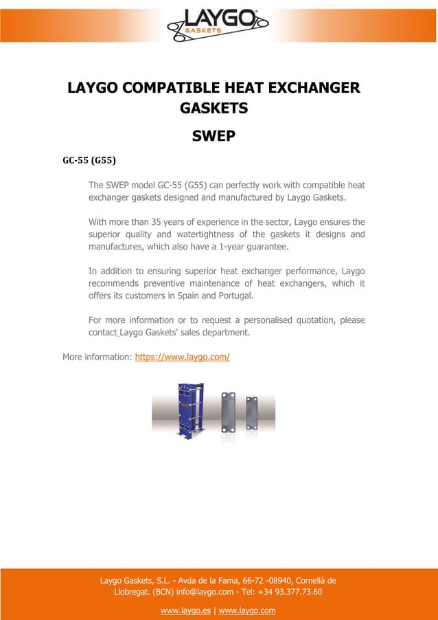 LAYGO COMPATIBLE HEAT EXCHANGER GASKETS SWEP | PDF