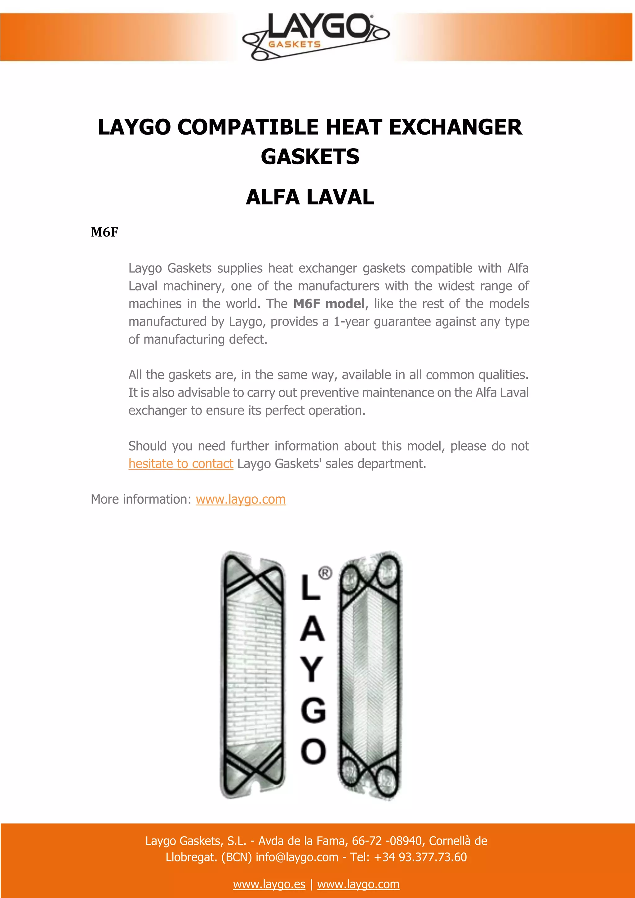 LAYGO COMPATIBLE HEAT EXCHANGER GASKETS ALFA LAVAL | PDF