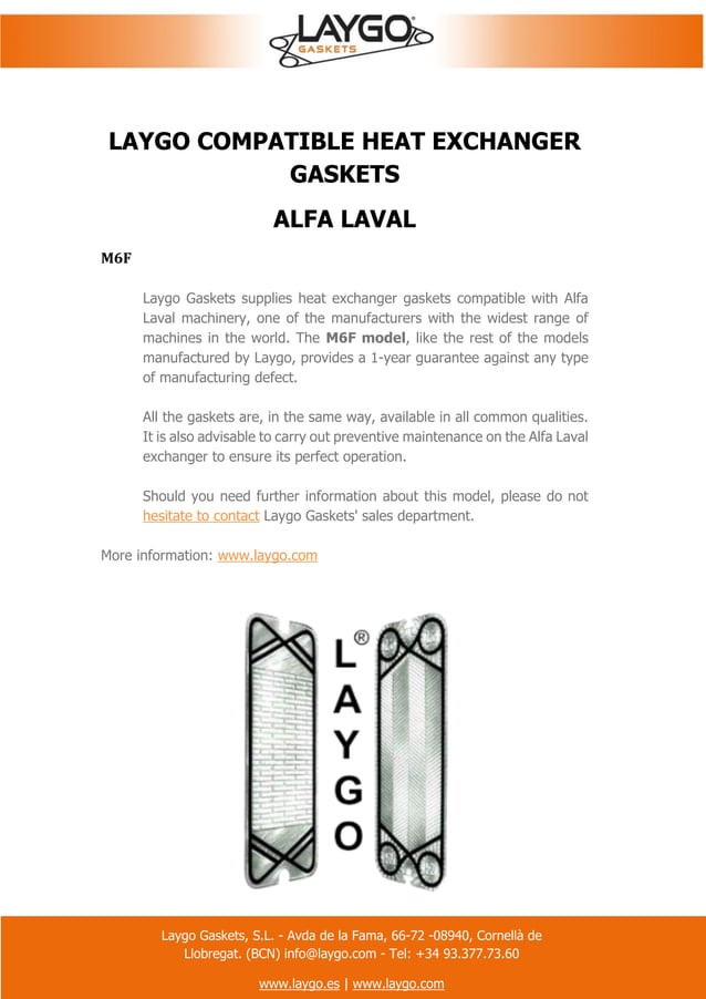 LAYGO COMPATIBLE HEAT EXCHANGER GASKETS ALFA LAVAL | PDF
