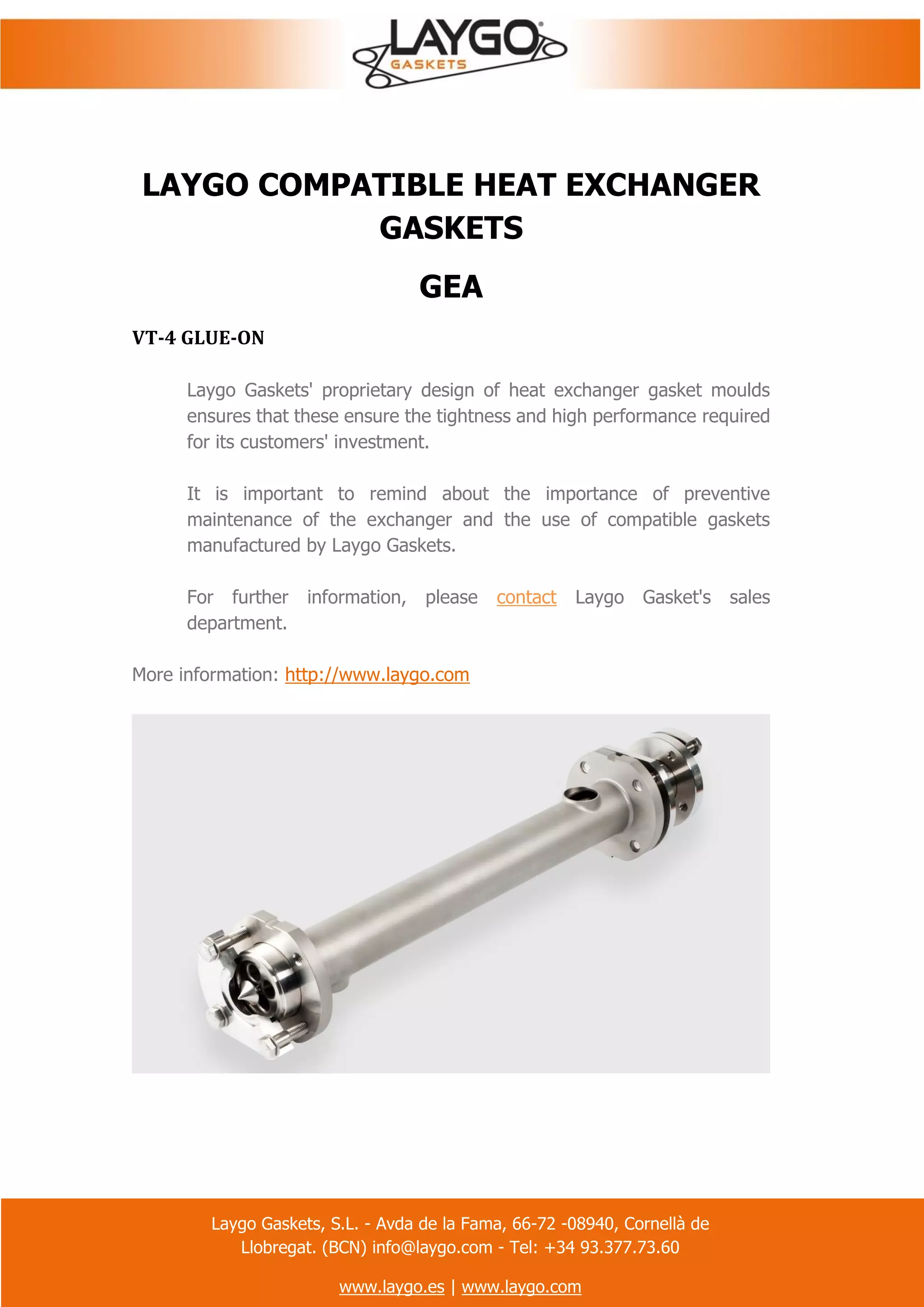 LAYGO COMPATIBLE HEAT EXCHANGER GASKETS GEA | PDF