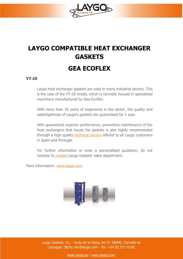 LAYGO COMPATIBLE HEAT EXCHANGER GASKETS GEA ECOFLEX | PDF