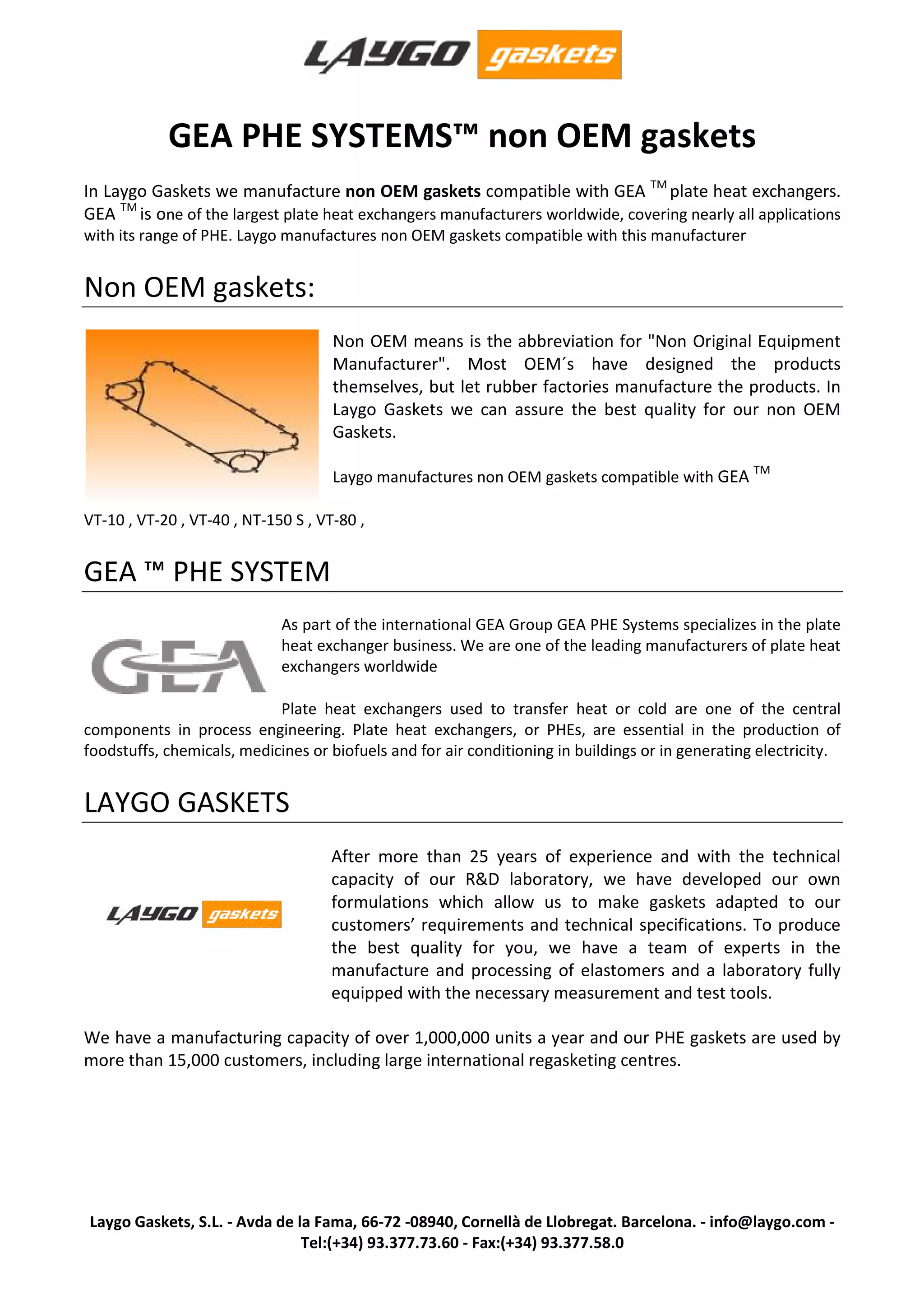 GEA™ non OEM gaskets by Laygo | PDF