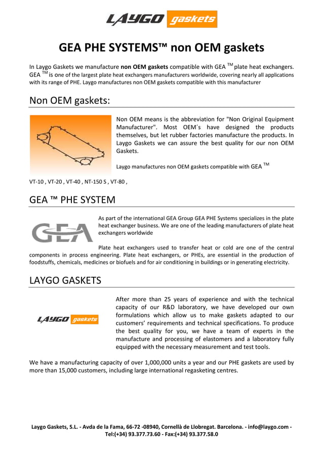 GEA™ non OEM gaskets by Laygo | PDF