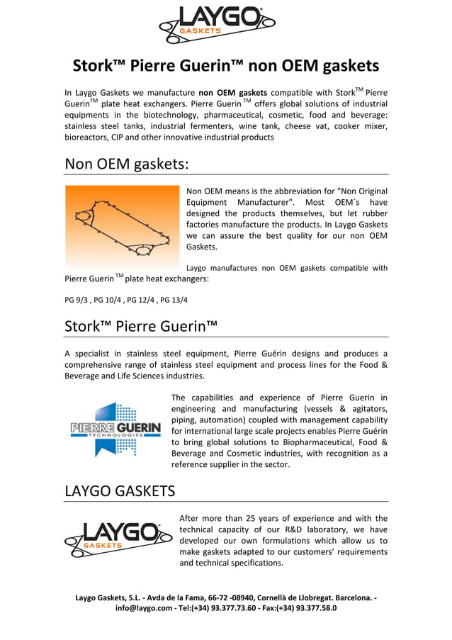 Pierre Guerin™ non OEM phe gaskets by Laygo | PDF | Business and Finance